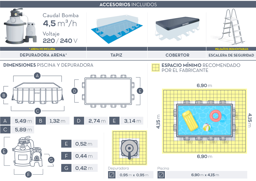 Piscina Intex Rectangular Ultra Frame 549x274x132 dep. arena 26352NP ...