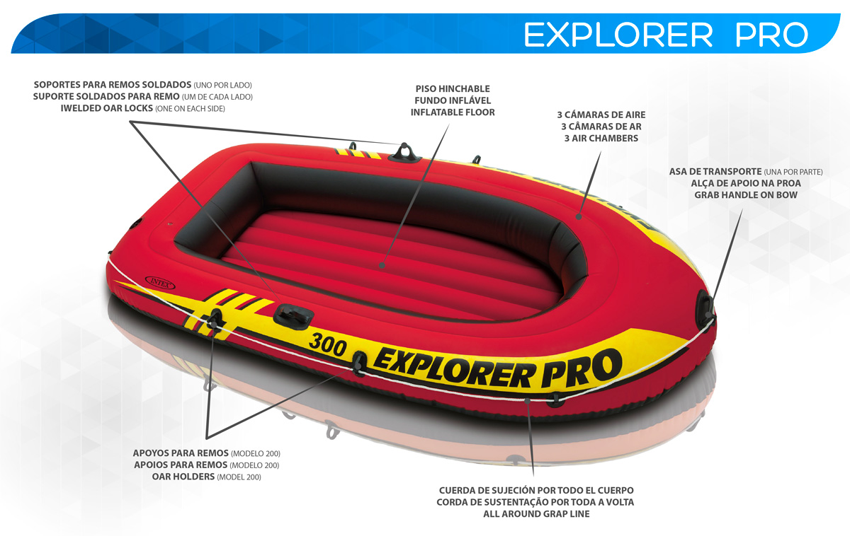 Bote hinchable Intex Explorer Pro 300 con remos y bomba 58358NP | Poolaria